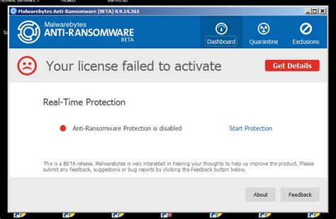 License Failed To Activate Anti Ransomware Beta Malwarebytes Forums