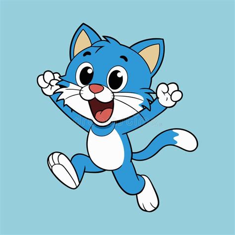Adorable Cartoon Cat Vector Illustration Cute Jumping Kitty Stock