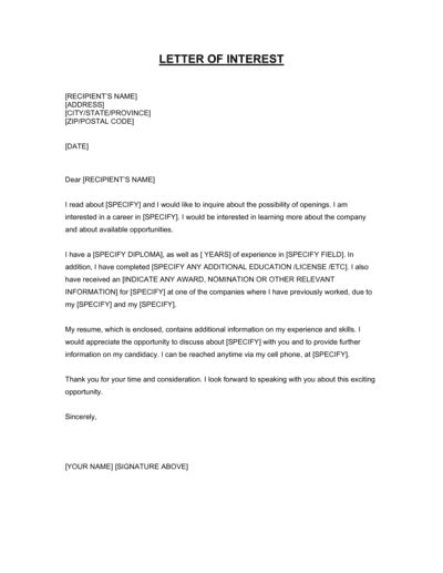 Letter Of Interest Template Free Word Download