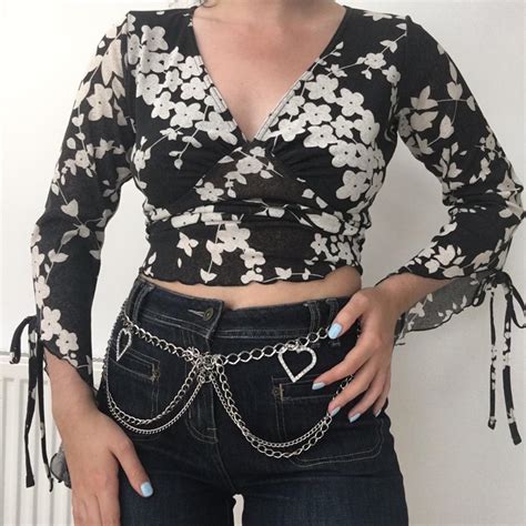 Y2k Flowy Top With Lettuce Trim Edges And Bell Sleeves Depop