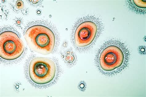 Microscopic View Of Actinosphaerium Showing Pseudopodia And Nuclei