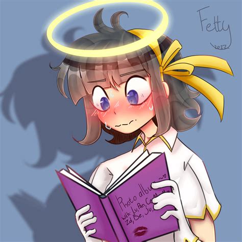 Angel Azazel With Her Photo Album With Demon Girls And With A Sign A