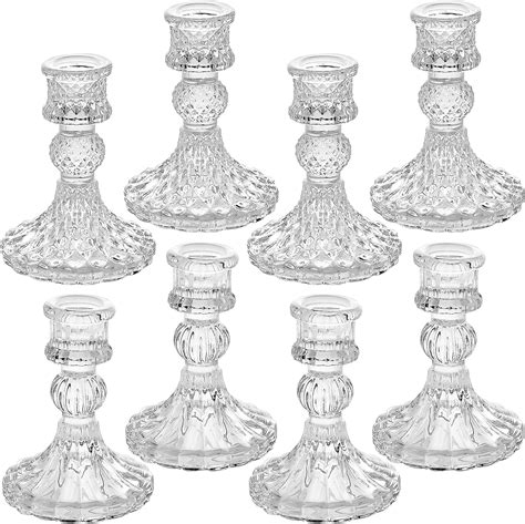 Clear Glass Candlestick Holders8 Pcs Set Include Taper Candle Holders