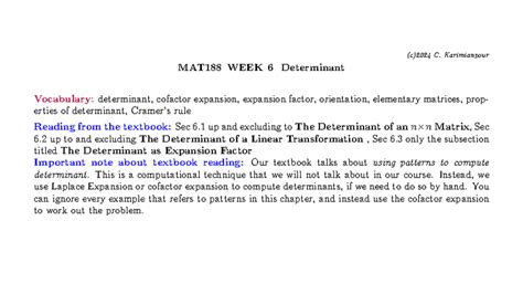 Mat188 Week 6 Determinant Concepts And Cofactor Expansion Notes Studocu