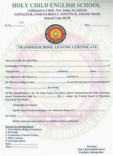 School Certificate Format