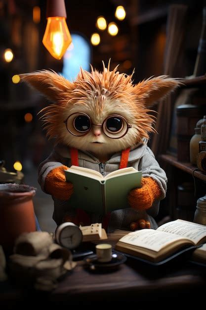 Premium Ai Image Tiny Monster Wearing Oversized Glasses Generative Ai