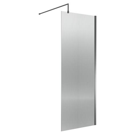 Wall Fixed 8mm Fluted Wetroom Glass Screens 1850mmh Brushed Pewter