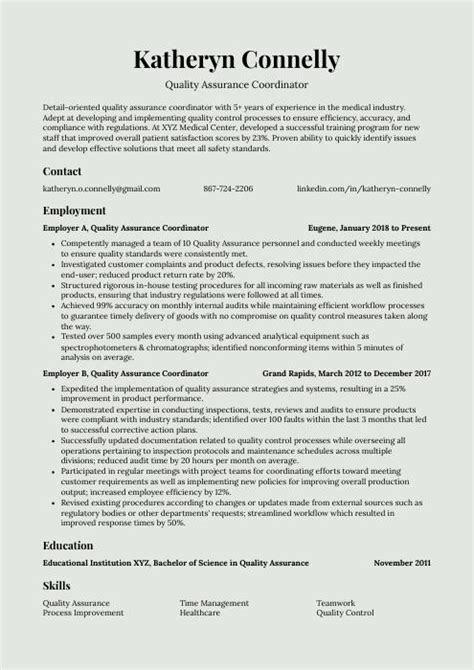 Quality Assurance Coordinator Resume Cv Example And Writing Guide
