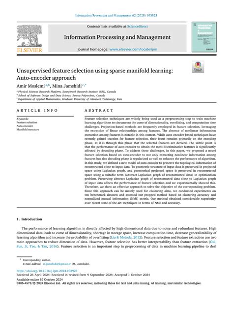 Unsupervised Feature Selection Using Sparse Manifold Learning Auto