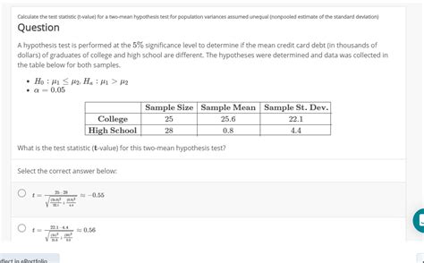 Solved Calculate The Test Statistic T Value For A Two Mean Chegg