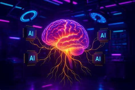 Artificial Intelligence Glowing Brain And Neural Network Stock
