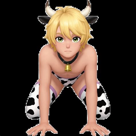 Pretty Blonde Femboy Standing In His All Fours With Cow Ears And Cow