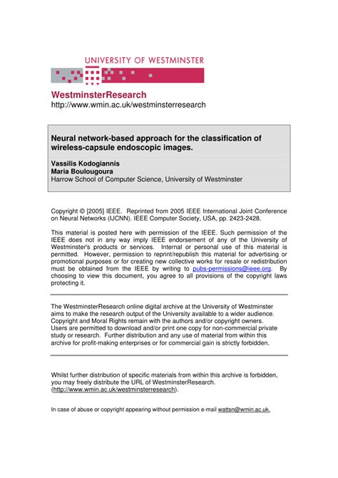 Pdf Neural Network Based Approach For The Classification Of Wireless Capsule Endoscopic Images