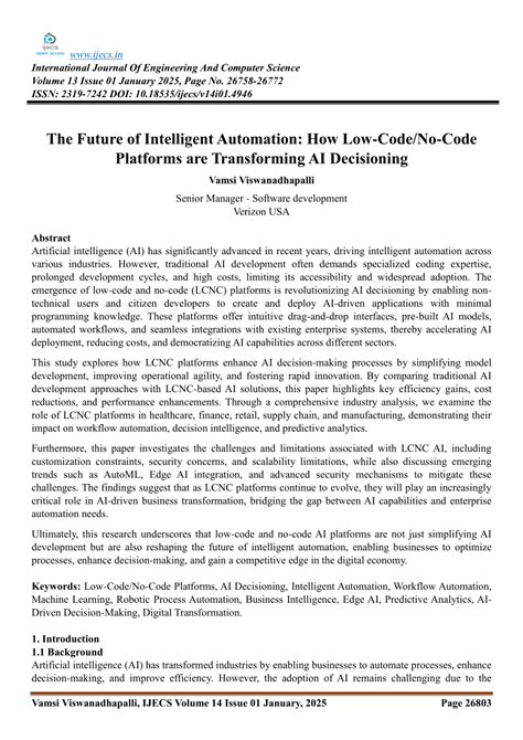 Pdf The Future Of Intelligent Automation How Low Codeno Code Platforms Are Transforming Ai