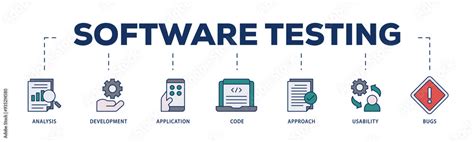 Software Testing Icons Process Structure Web Banner Illustration Of Bugs Code Usability