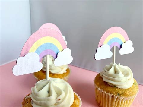 Rainbow Cupcake Toppers Pastel Rainbow Birthday Party Decoration Set