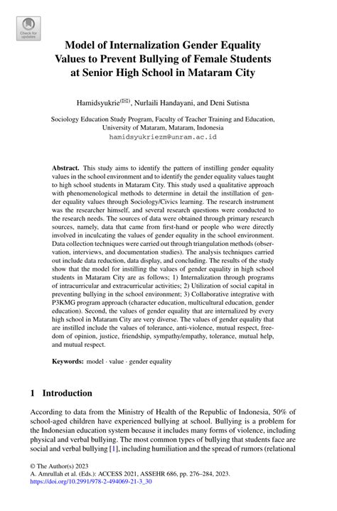 Pdf Model Of Internalization Gender Equality Values To Prevent