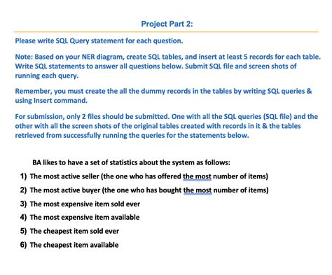Solved Project Part Please Write SQL Query Statement For Chegg Com
