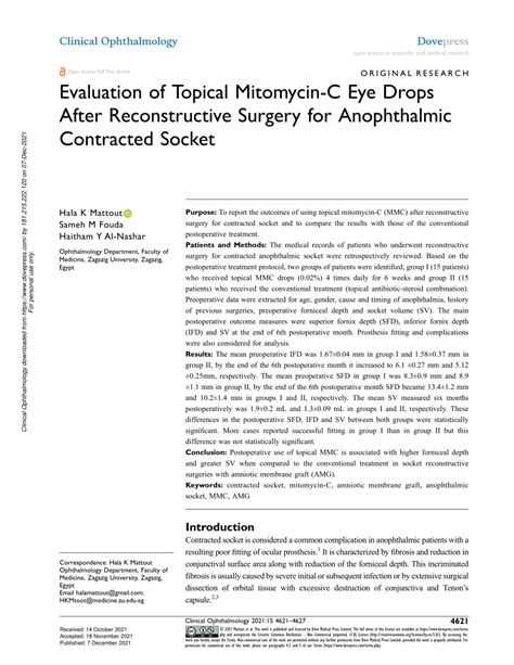 Pdf Evaluation Of Topical Mitomycin C Eye Drops After Reconstructive
