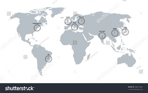 World Map Clocks Background Stock Vector Royalty Free 248213401