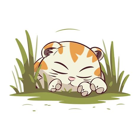 Premium Vector Cute Cartoon Tiger In The Grass Vector Illustration On White Background