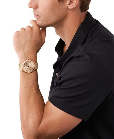 Michael Kors Mens Slim Runway Quartz Three Hand Beige Gold Tone