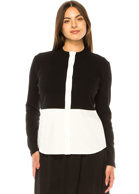 Bicolor Serenity Button Up Tee Modest Women Clothing Yal New York
