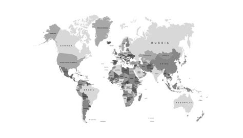 Black And White World Map Labeled