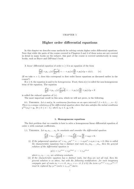 Higher Order Differential Equations