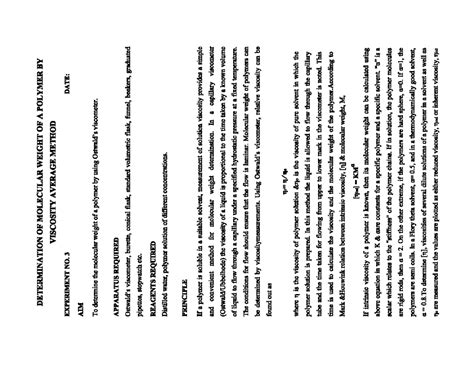 Ex 3 Determination Of Polymer Molecular Weight Via Viscosity Method