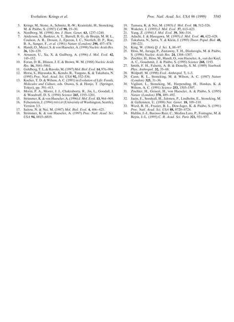 Dna Sequence Of The Mitochondrial Hypervariable Region Ii Krings Et Al