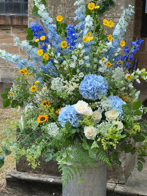 Large Floor Standing Design Soft Blue White And Yellow Blue Flower