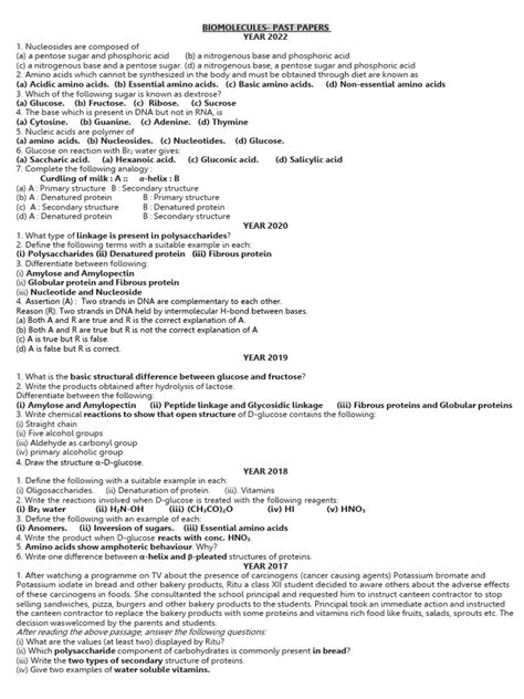 Biomolecules Past Papers Pdf Denaturation Biochemistry Proteins