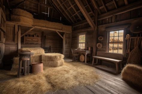 Premium AI Image | Rustic barn with hay bales and harvest scene on the interior created with ...