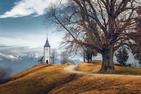 Fall Outdoors Building Trees Slovenia Church Landscape Hd