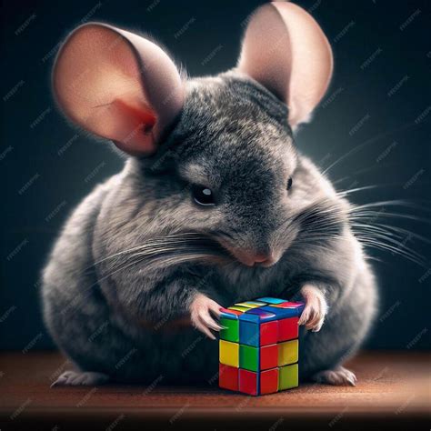 Premium Photo Cute Mouse Playing Rubik Cube