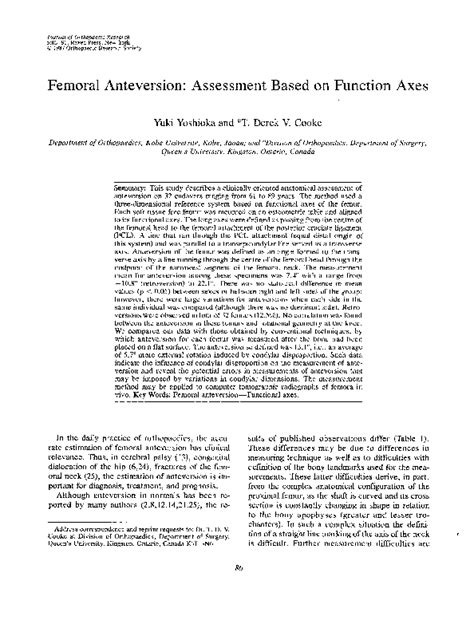 Pdf Femoral Anteversion Assessment Based On Function Axes