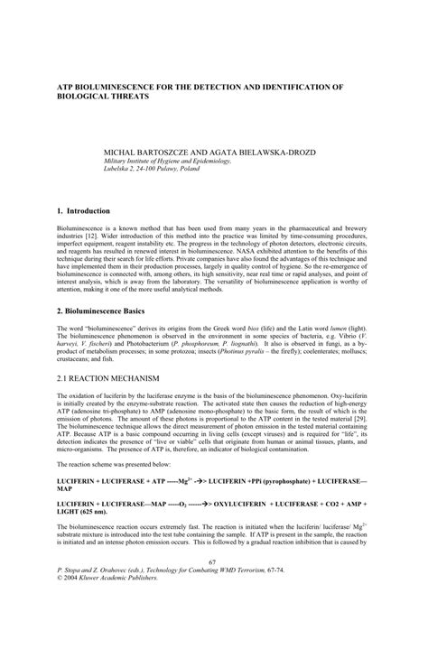 Pdf Bioluminescence Atp In The Biological Threats Detection And