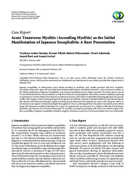Pdf Acute Transverse Myelitis Ascending Myelitis As The Initial