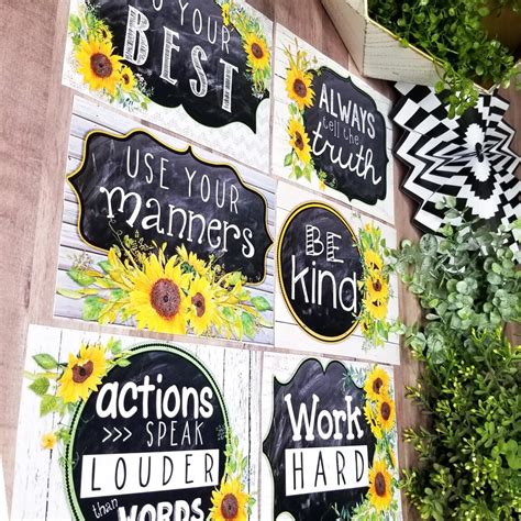 Editable Classroom Rules Posters Sunflower Farmhouse Classroom Decor Sunflower Printable