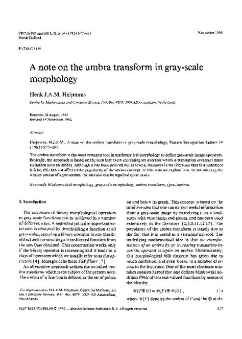 Pdf A Note On The Umbra Transform In Gray Scale Morphology