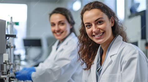 Premium Photo Generative Ai Being Worked On By Two Happy Female Lab