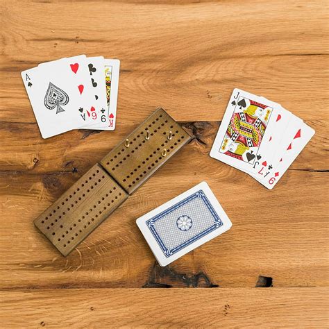 Wooden Cribbage Score Board And Deck Of Playing Cards Game Set