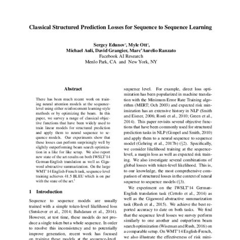 Classical Structured Prediction Losses For Sequence To Sequence Learning Acl Anthology