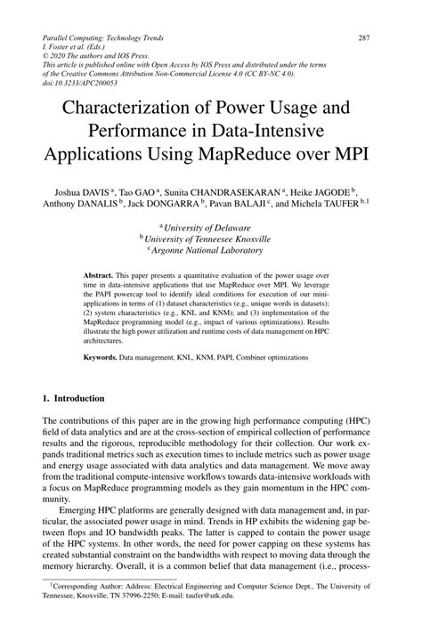 Pdf Characterization Of Power Usage And Performance In Data Intensive