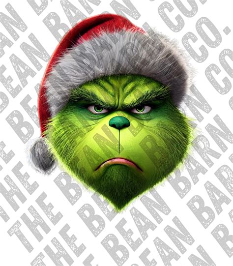 Grumpy Grinch Face Png Santa Hat Christmas Digital Download Grinch