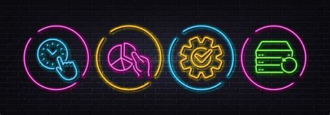 Time Management Cogwheel And Pie Chart Minimal Line Icons For Web Application Printing Neon