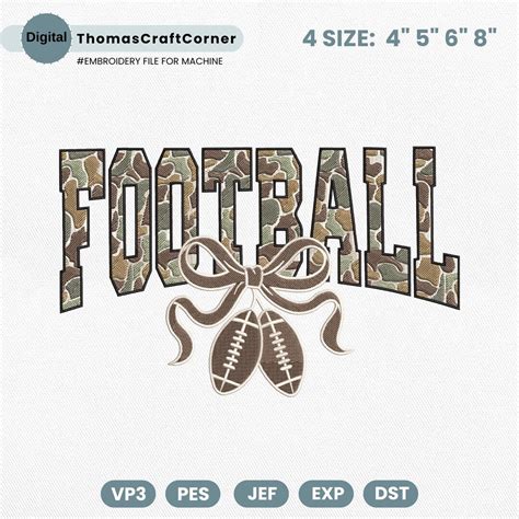 Camo Football Embroidery Design Football Coquette Bow Embroidery File