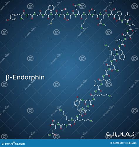 Beta Endorphin Molecule Peptide Hormone Skeletal Chemical Formula Dark Blue Background
