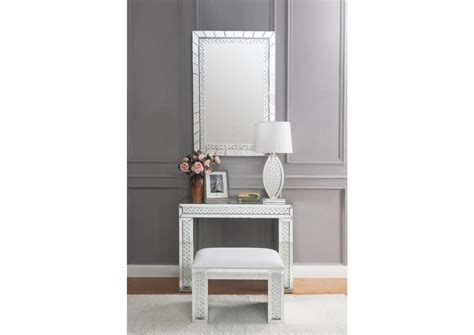 Nysa Vanity Stool Ivory Pu Mirrored And Faux Crystals